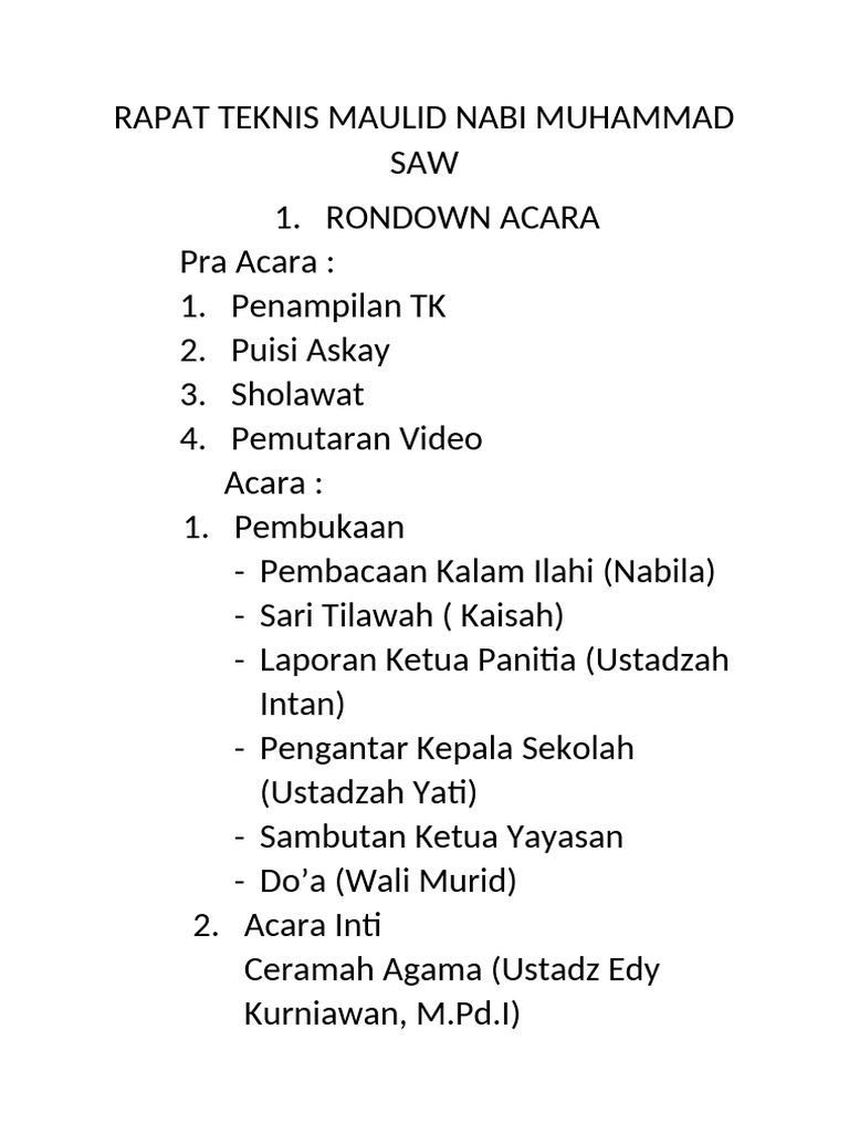Rapat Teknis Maulid Nabi Muhammad Saw | PDF