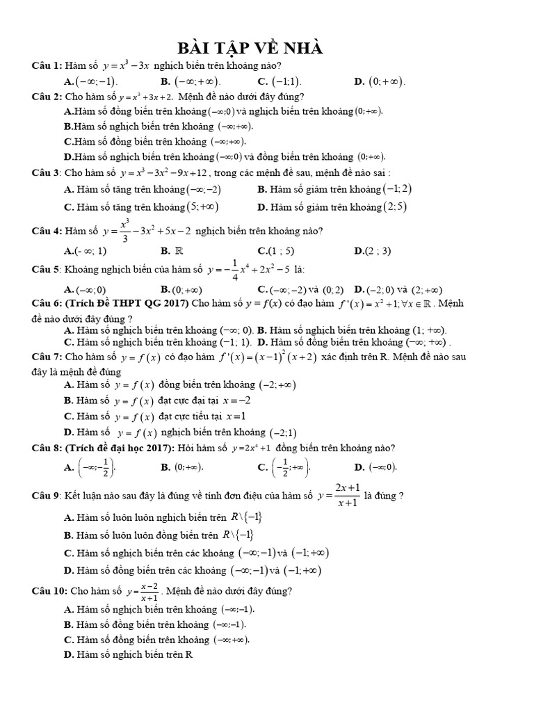 BTVN Tính Đơn Điệu Của Hso | PDF