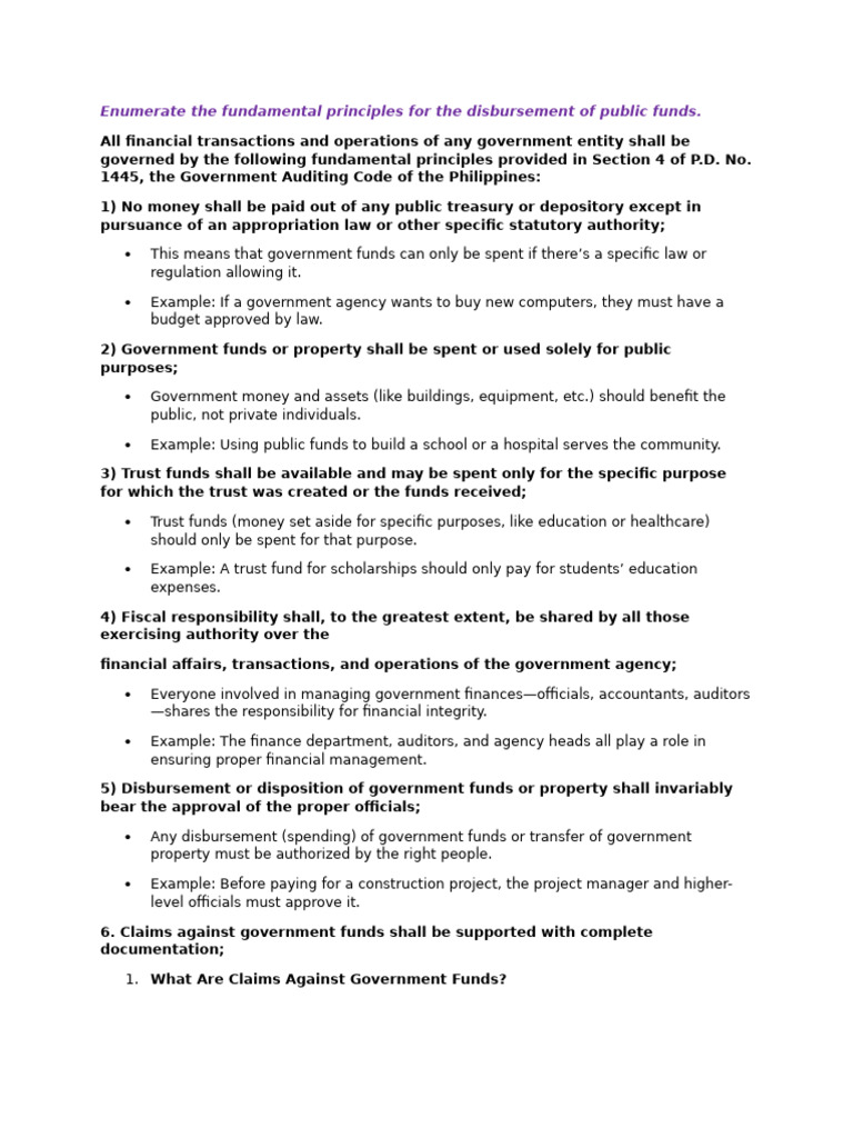 Enumerate The Fundamental Principles For The Disbursement of Public ...