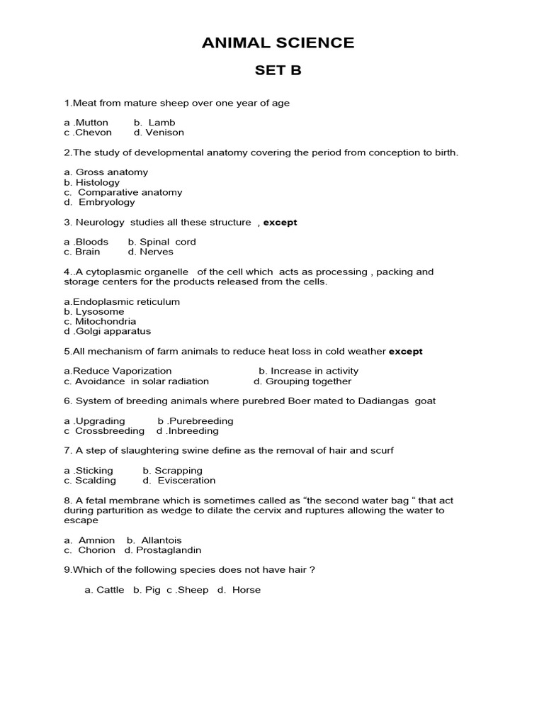 Animal Science Quiz for Students | PDF | Ploidy | Milk