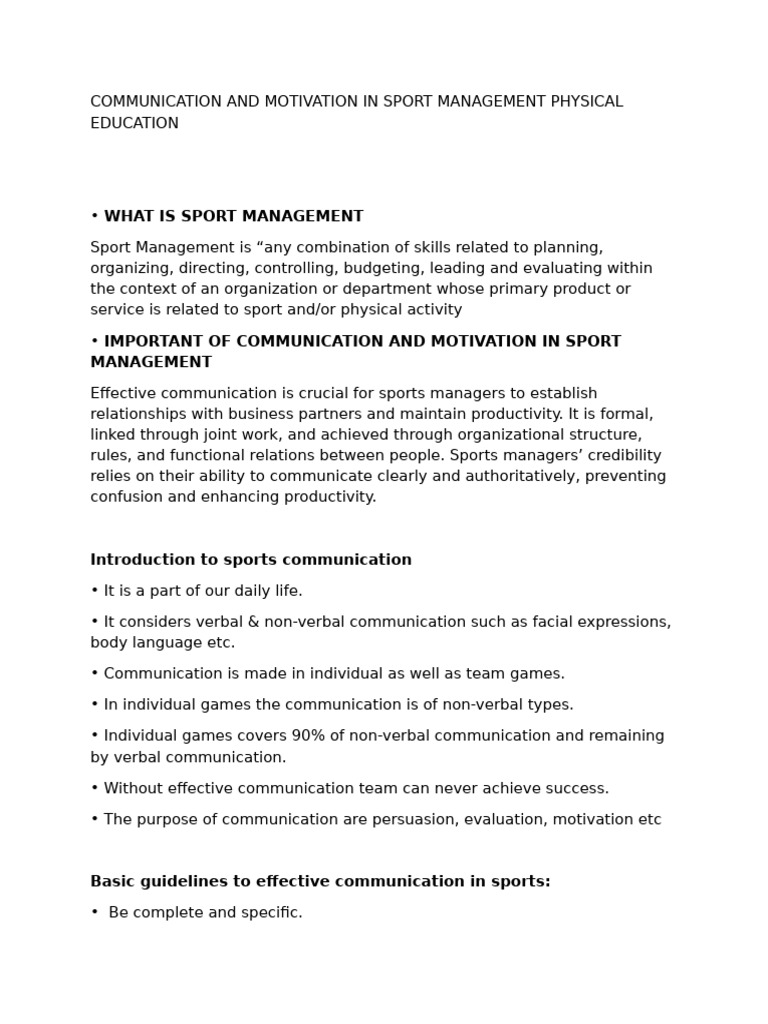Communication and Motivation in Sport Management Physical Education ...