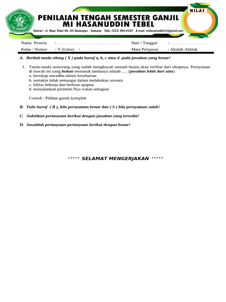 Form Kop PTS 1 (Kls 3 & 6) | PDF