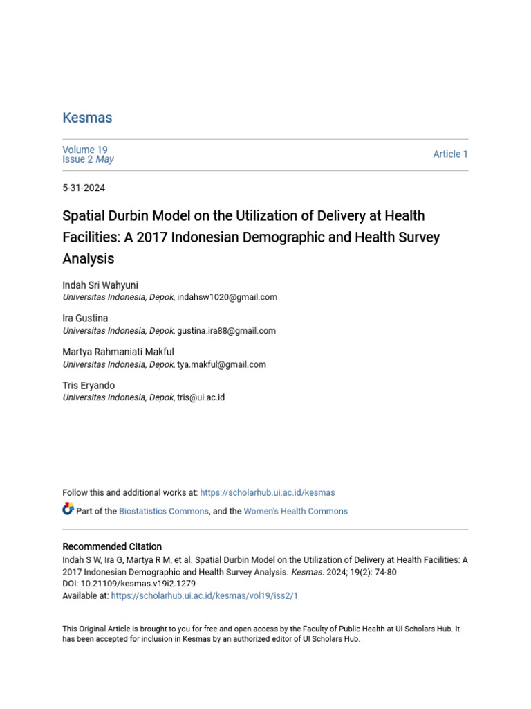 Spatial Durbin Model On The Utilization of Delivery at Health Fac | PDF