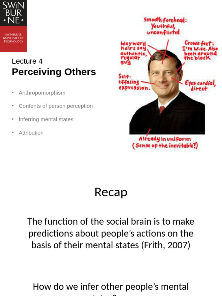PSY20016 - Social Psychology - Lecture 4 - Perceiving Others | PDF