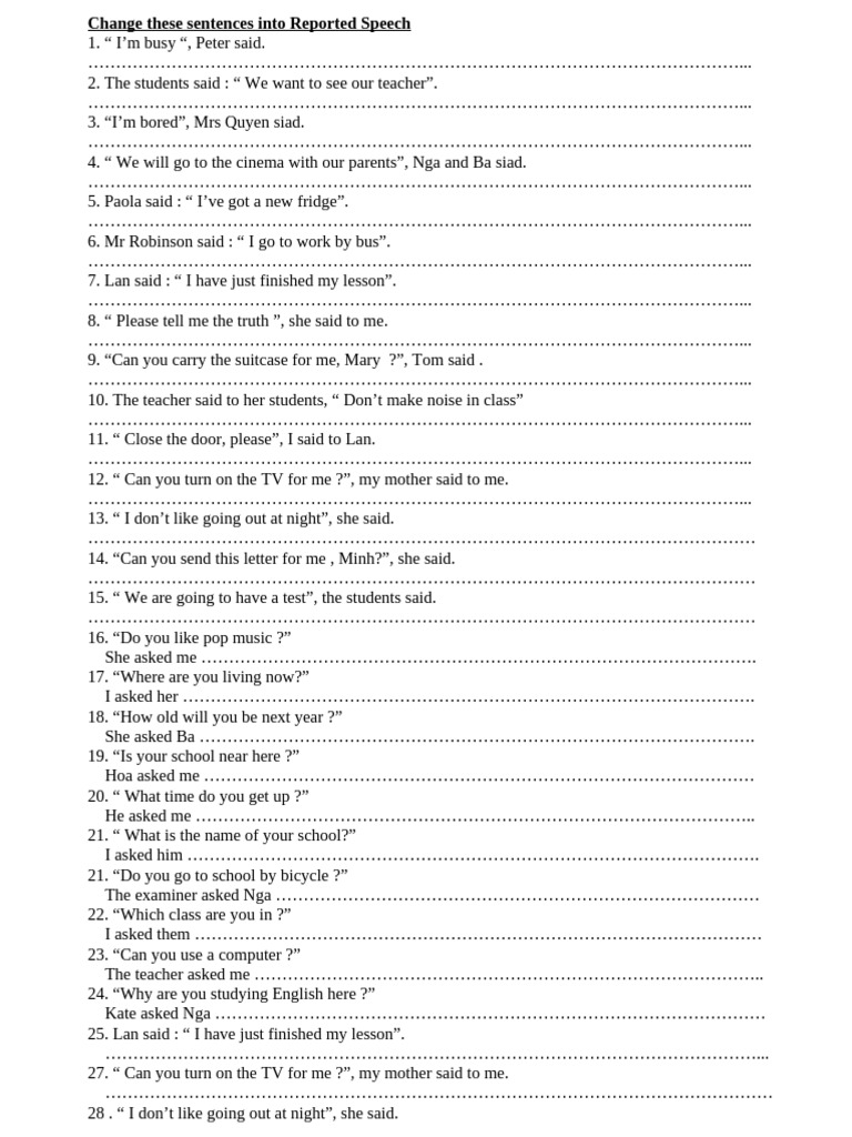 BT Về Reported Speech | PDF