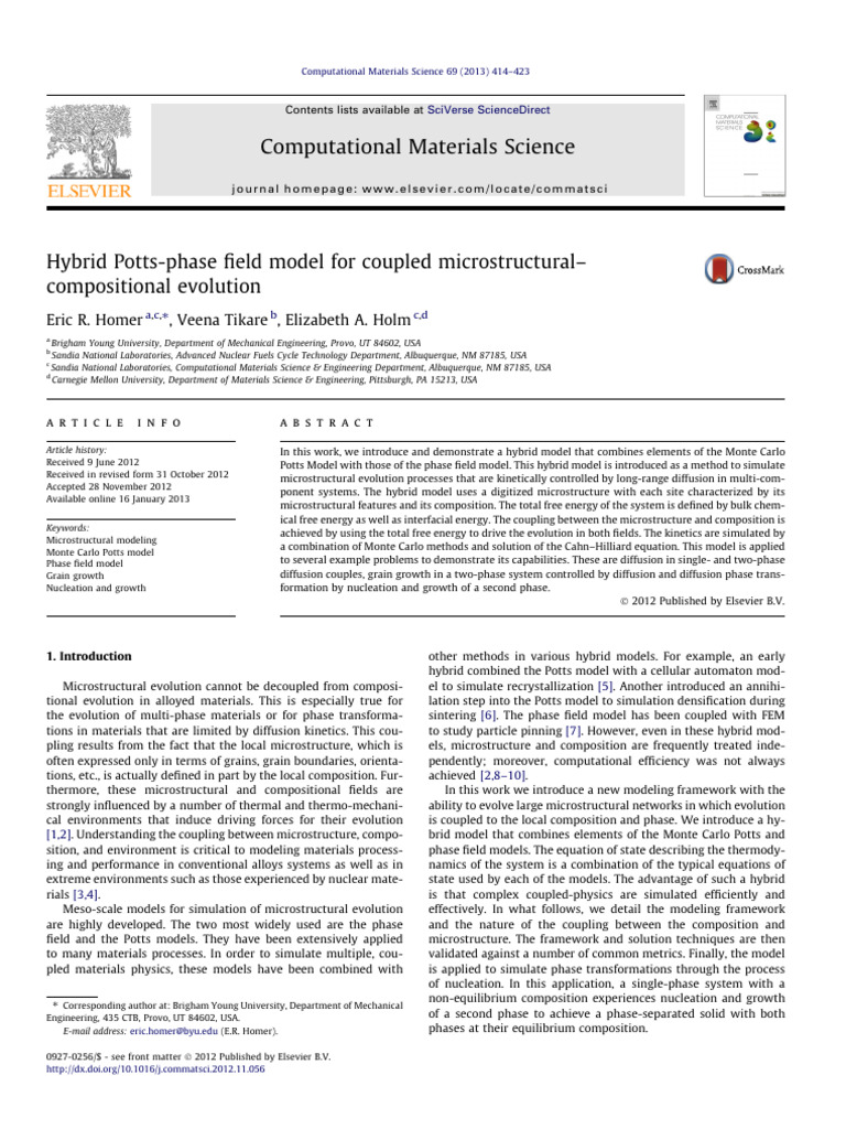 Hybrid Potts-Phase Field Model For Coupled Microstructural-Compositional Evolution | PDF