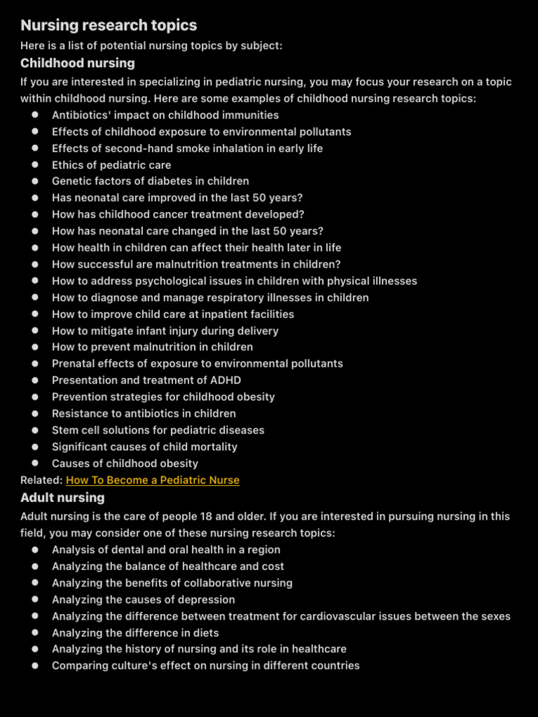 Nursing Research Topics | PDF