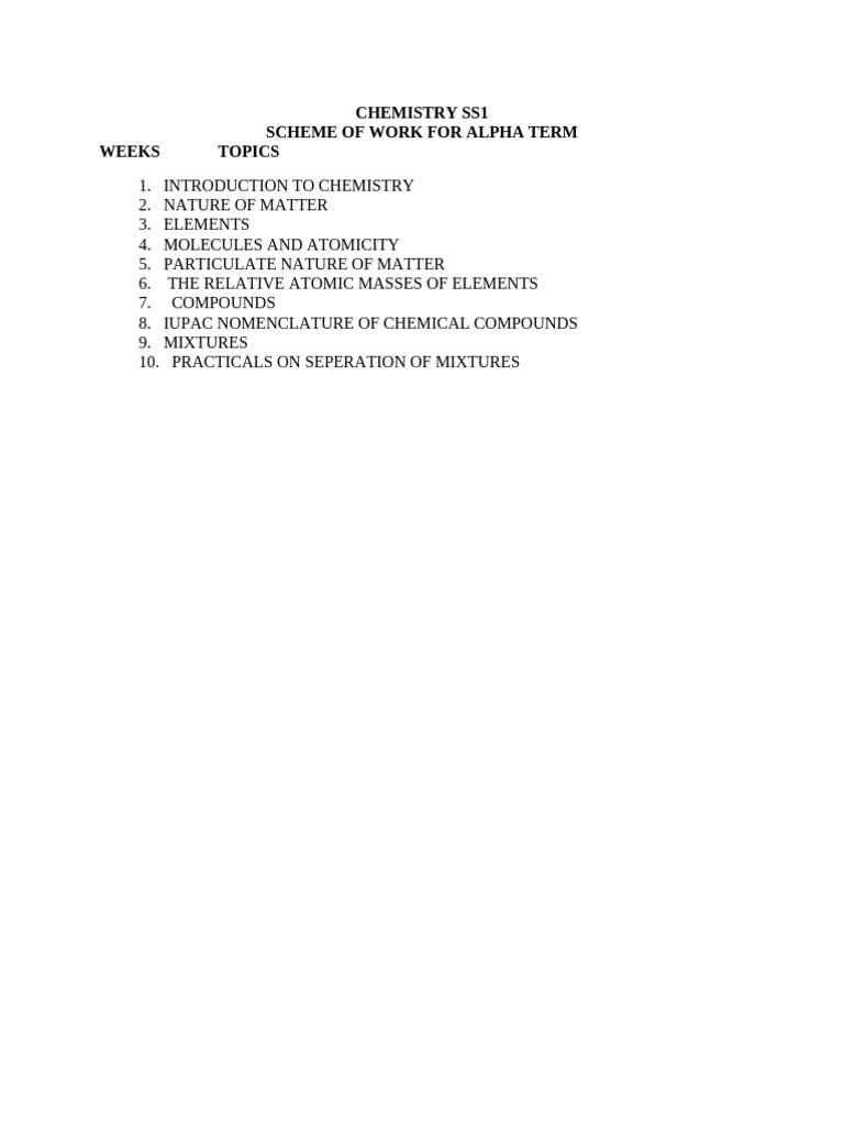 Ss1 Chemistry Scheme of Work | PDF