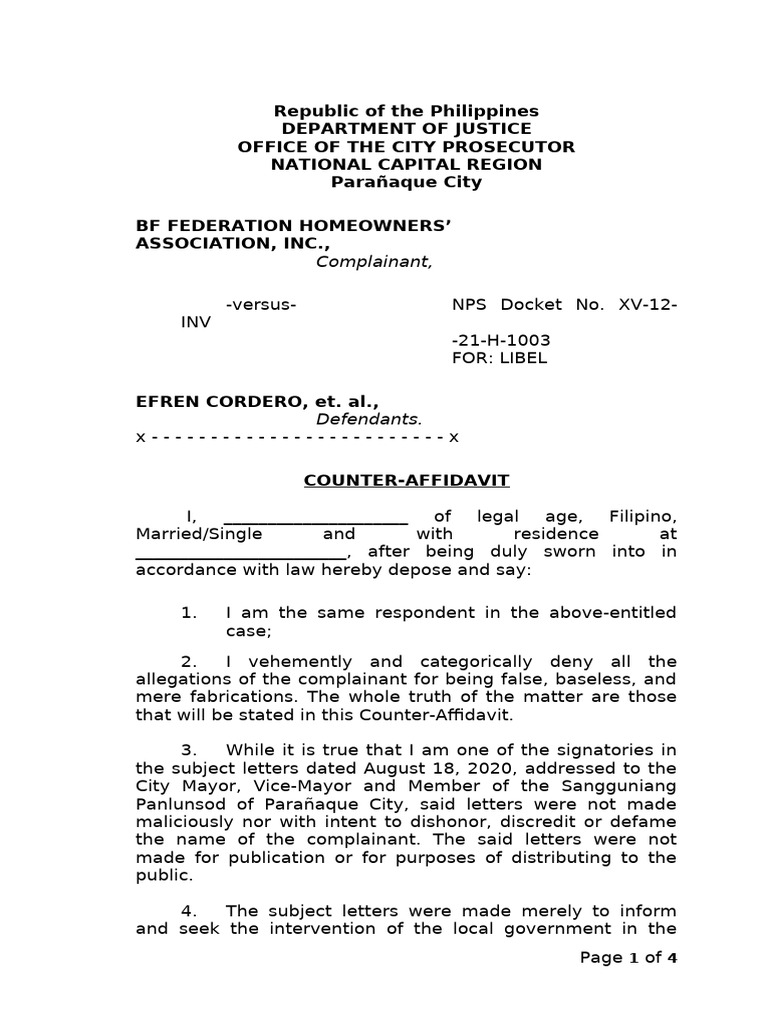 Counter - Affidavit - Libel Case | PDF