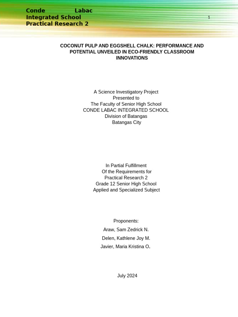 Coconut Pulp and Eggshell Chalk | PDF