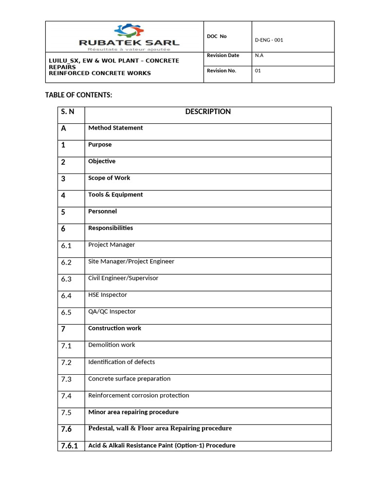 Method Statement for Repair work-LUILU -R0 | PDF
