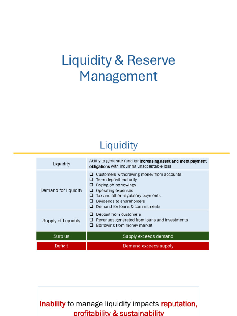 Lecture 13 - Liquidity & Reserve Management | PDF