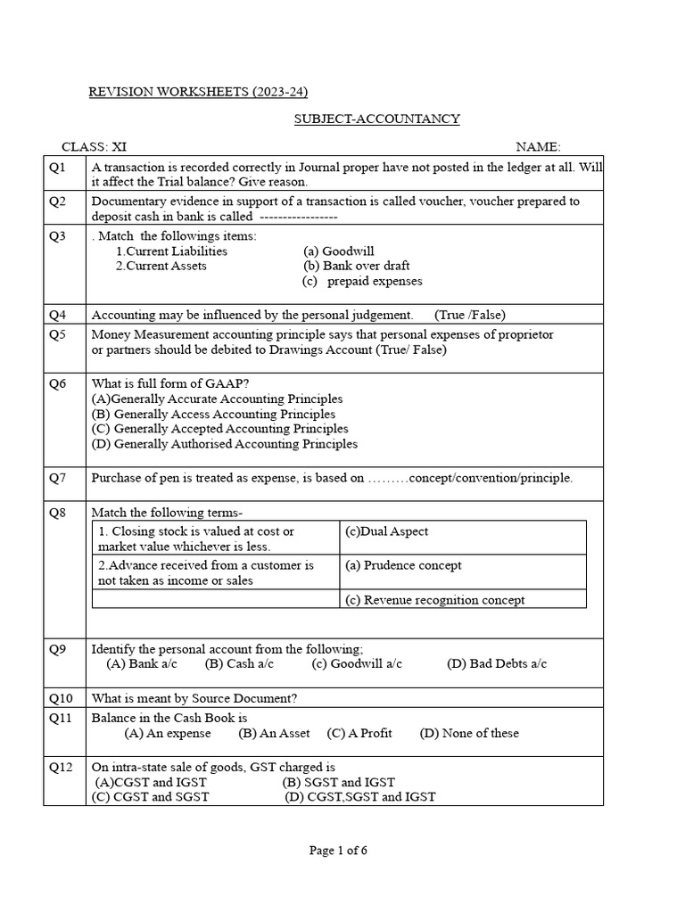 ACC Annual Revision Worksheet 2023-24 | PDF