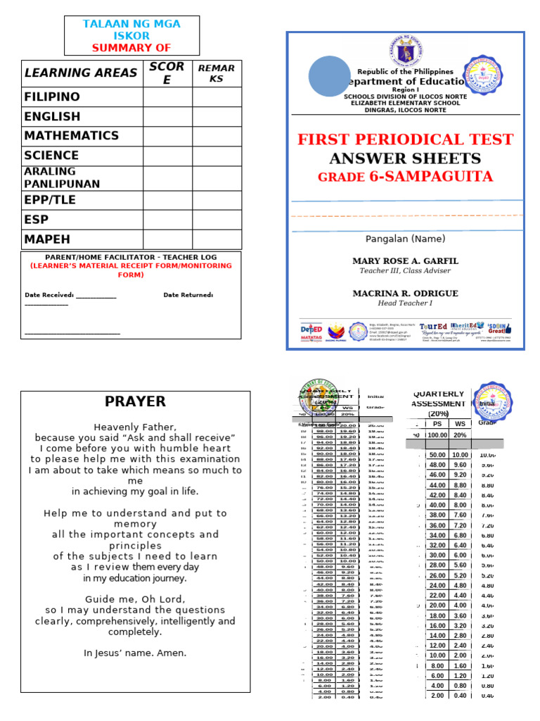 g6 Answersheet Periodical Test Folded Long | PDF