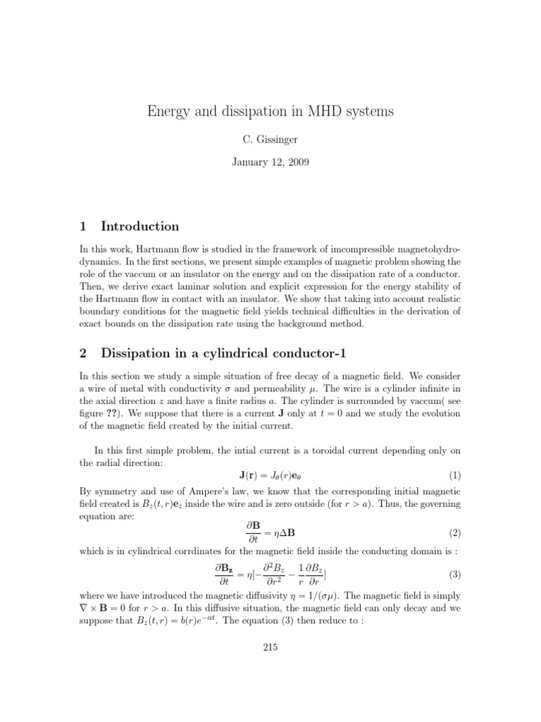 Energy and Dissipation in MHD Systems | PDF