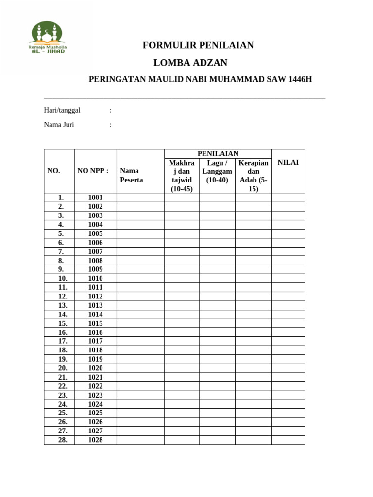 Daftar Lomba Adzan Pdf