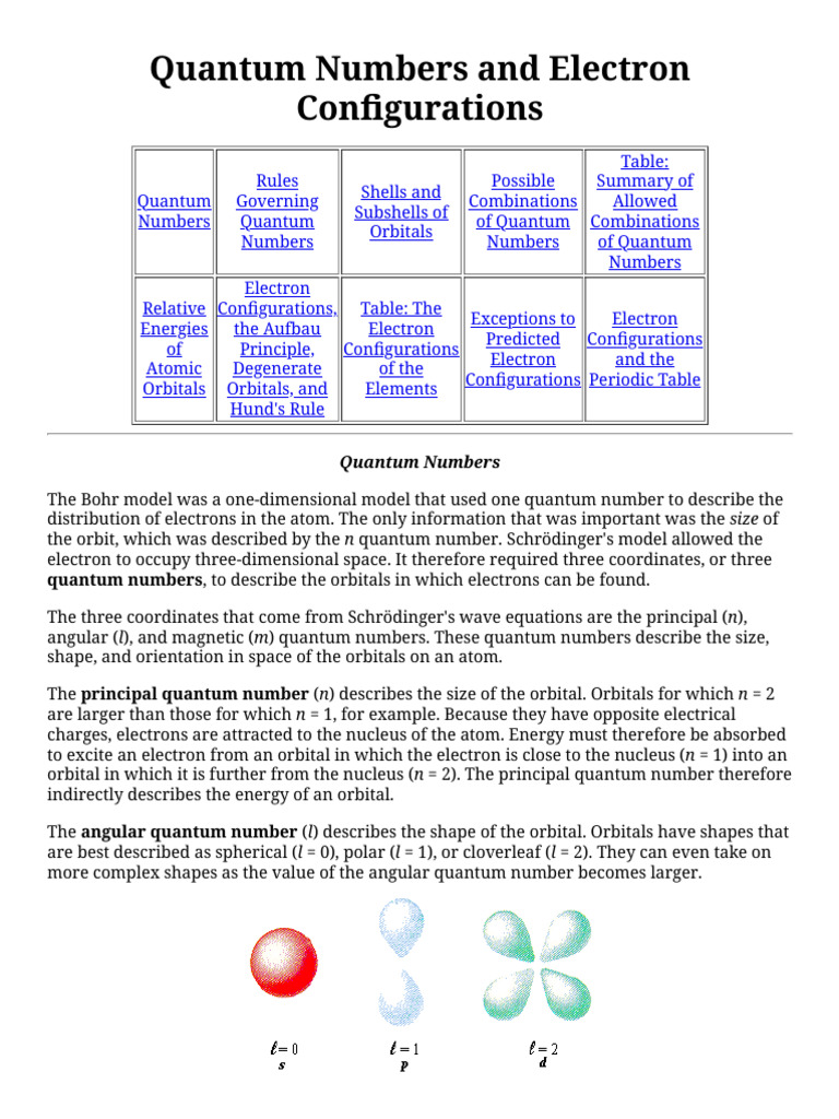 Quantum Numbers and Electron Configurations | PDF