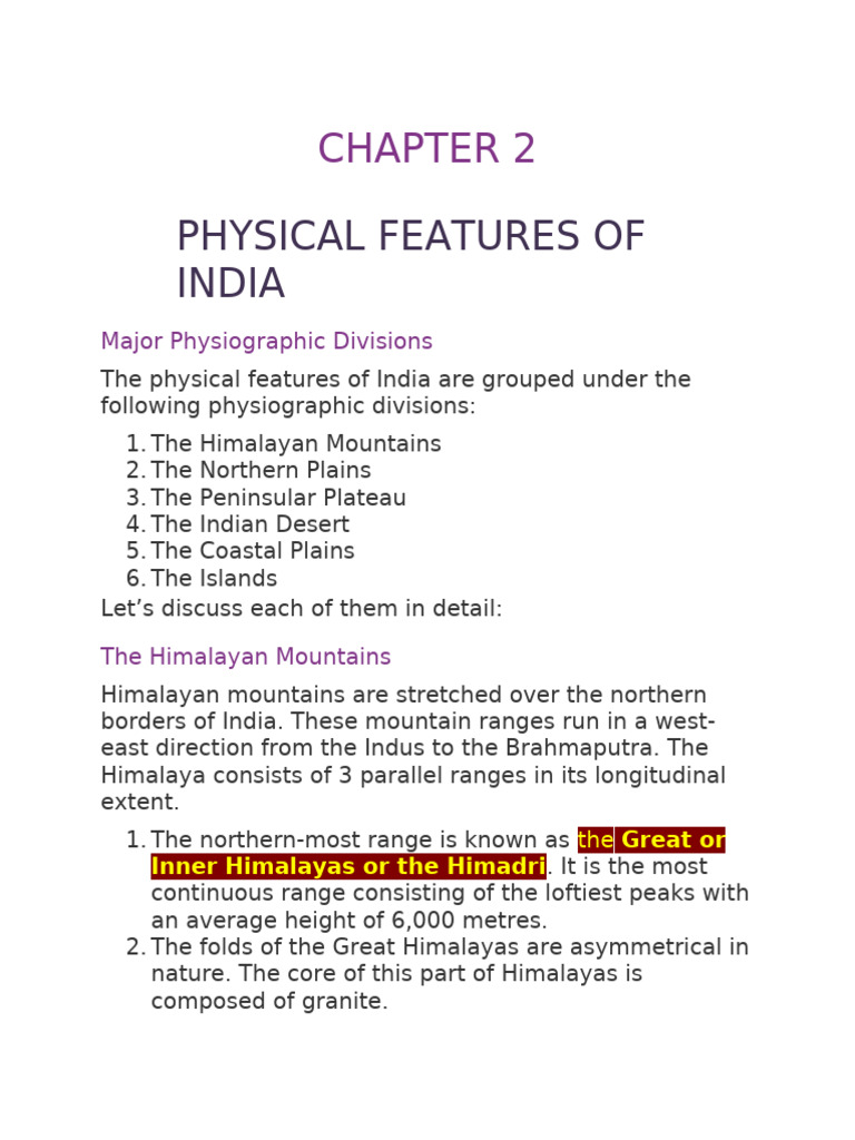 CHAPTER 2 PHYSICAL FEATURES OF INDIA | PDF CHAPTER 2 PHYSICAL FEATURES OF INDIA | PDF