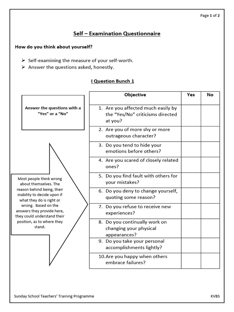 Self Examination Questionaire - English Version | PDF