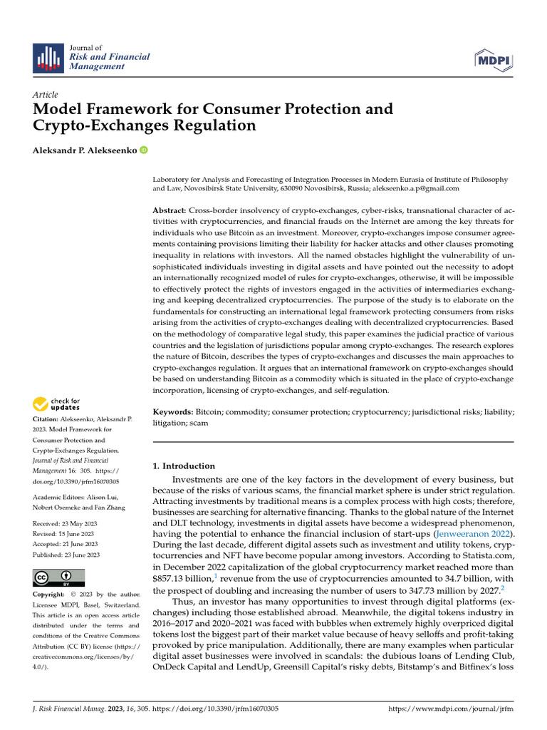 Model Framework For Consumer Protection and Crypto | PDF ...