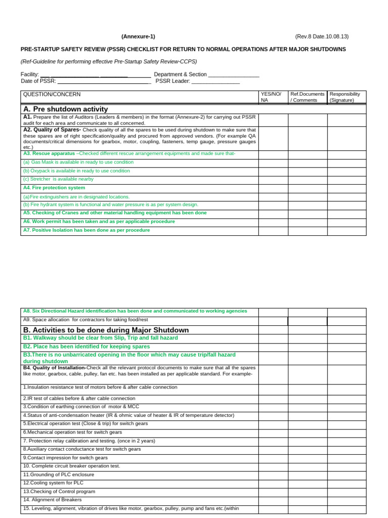 PSSR Checklist | PDF