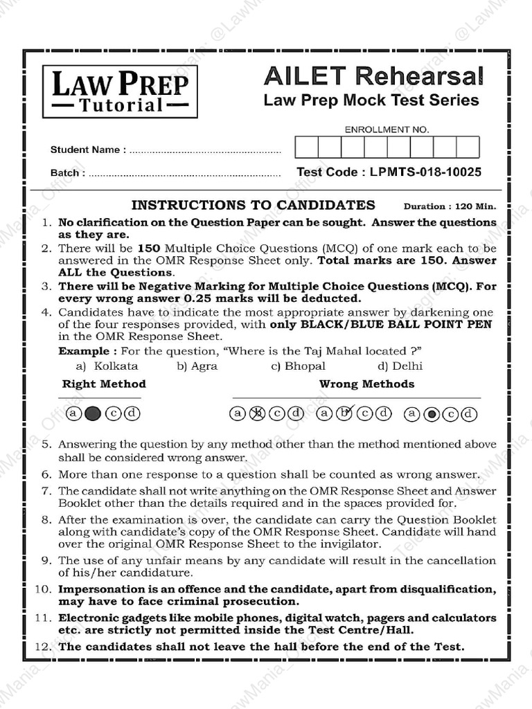 LPT Mock 25 (AILET) | PDF