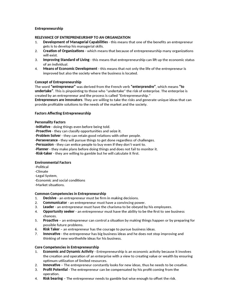 Entrepreneurship Notes | PDF