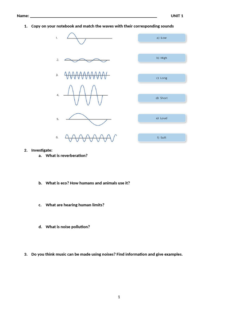 Copy on your notebook and match the waves with their corresponding ...
