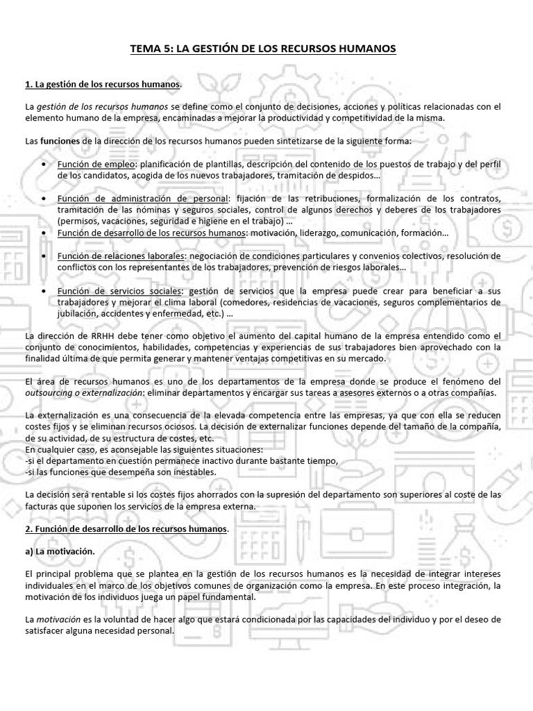 Tema 5 Gestiã N de Recursos Humanos | PDF