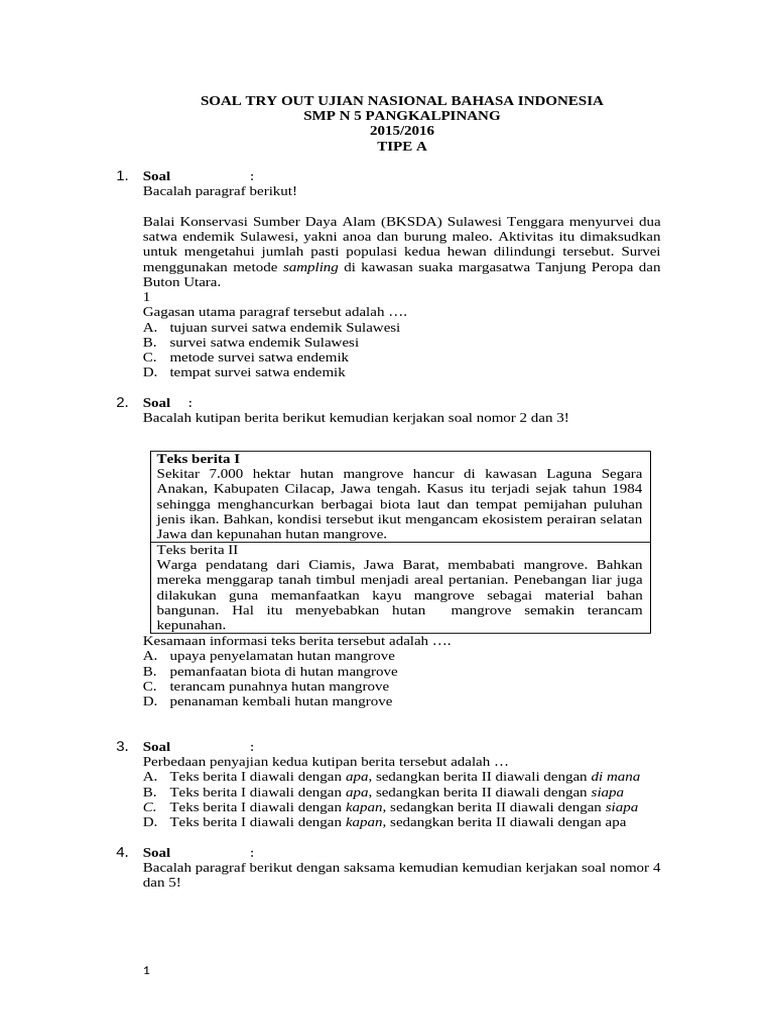 Soal Try Out Ujian Nasional Bahasa Indonesia | PDF