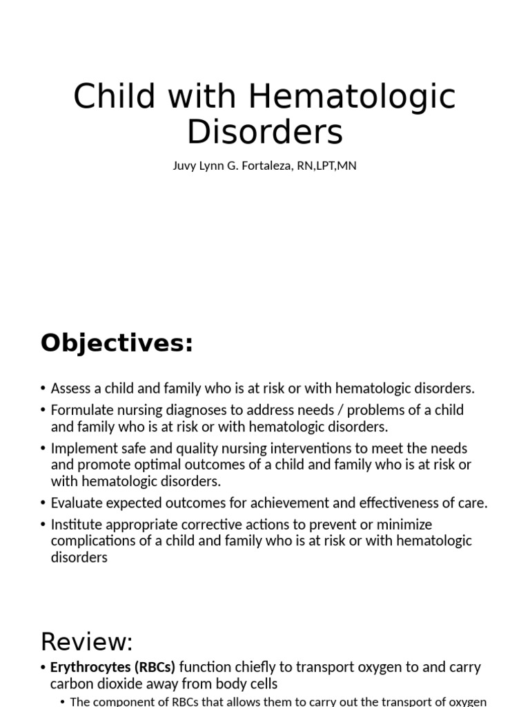 Child With Hematologic Disorders | PDF