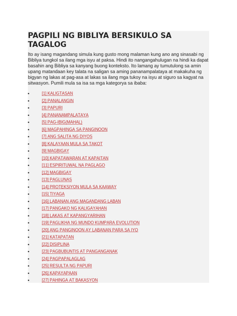 Pagpili NG Bibliya Bersikulo Sa Tagalog | PDF