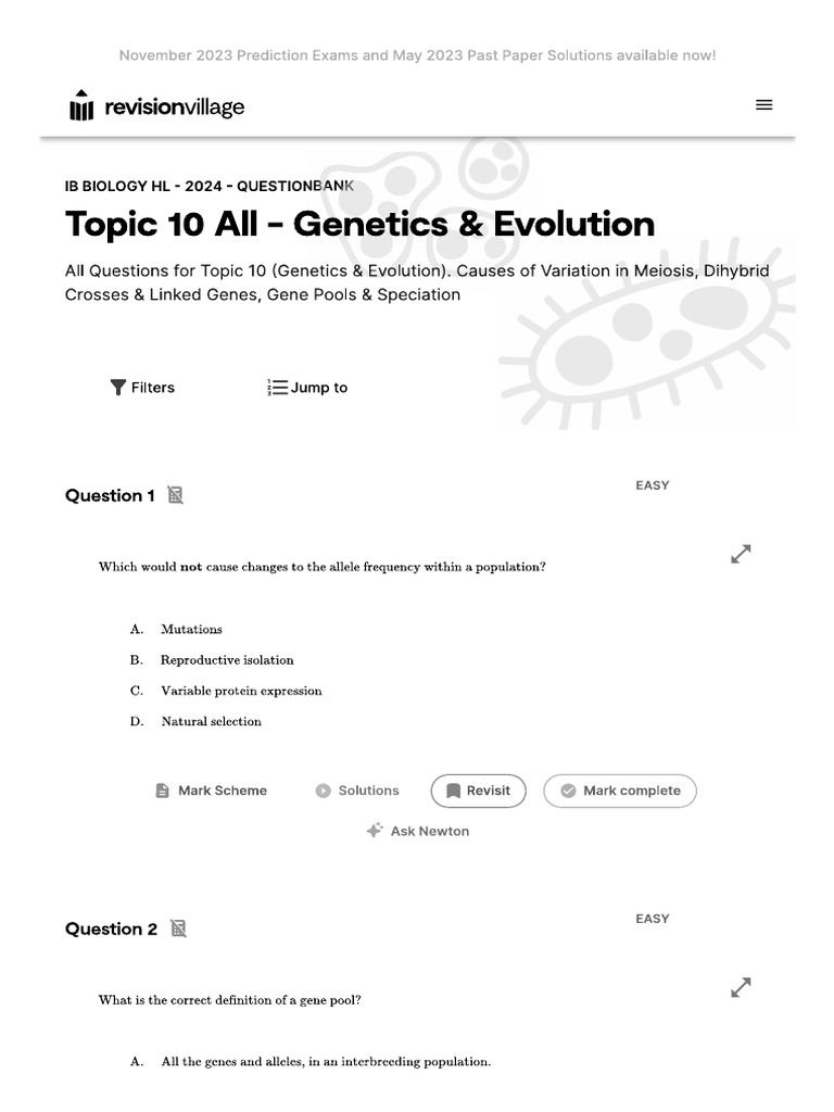 Biology Chapter 10 Exam | PDF