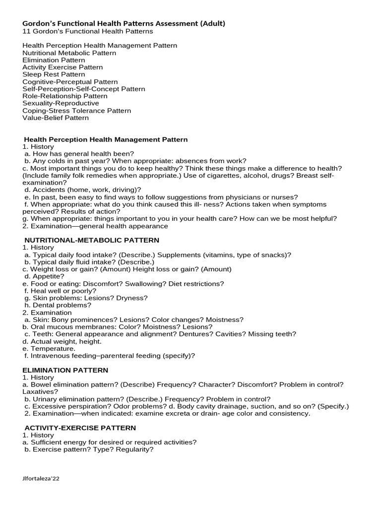 Gordons Functional Health Pattern | PDF | Grief | Self-Improvement