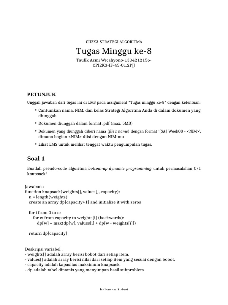 (SA) Tugas W08 - Dynamic Programming Part 1 Mbrot | PDF