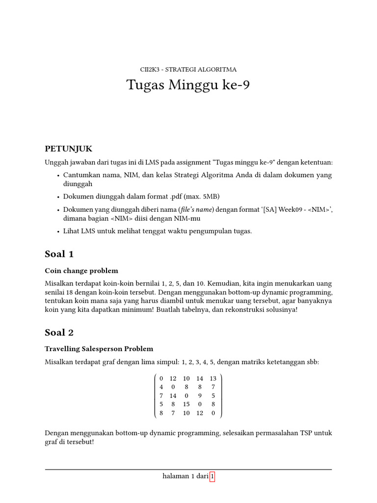 (SA) Tugas W09 - Dynamic Programming Part 2 | PDF