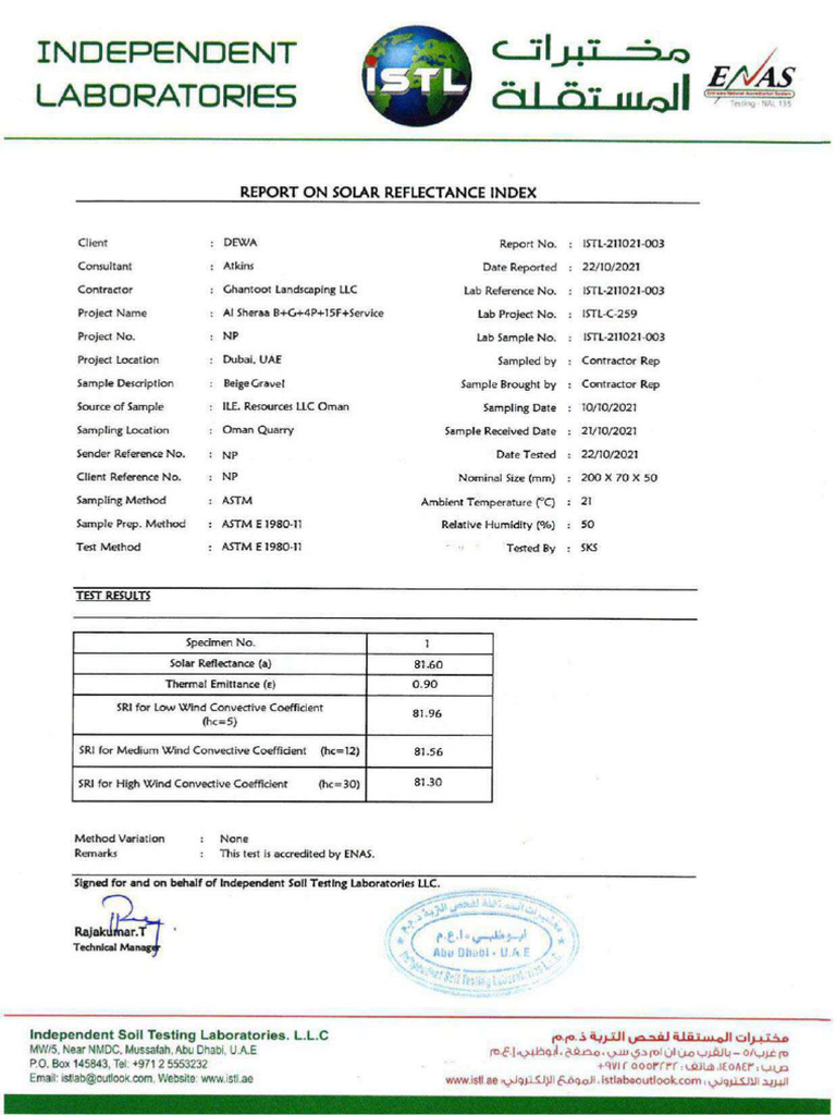 Beige Gravel SRI Test Reportpdf | PDF