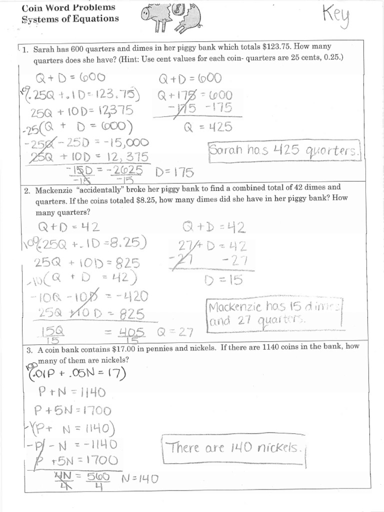 Coin Word Problems Guided Notes and Answer Key | PDF