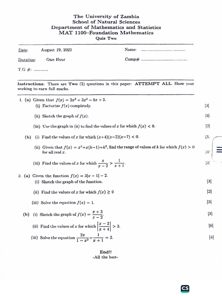 Ezekiel Bliss - I AM Mat1100 Quiz 2 (2023) Solutions | PDF