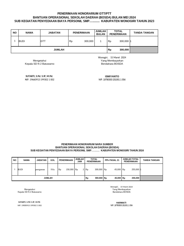 Contoh DAFTAR PENERIMAAN 2024 | PDF