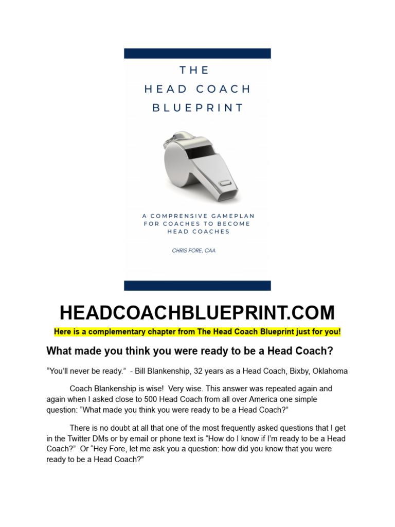 Eight Laces Consulting Chapter of The Head Coaching Blueprint 1 | PDF