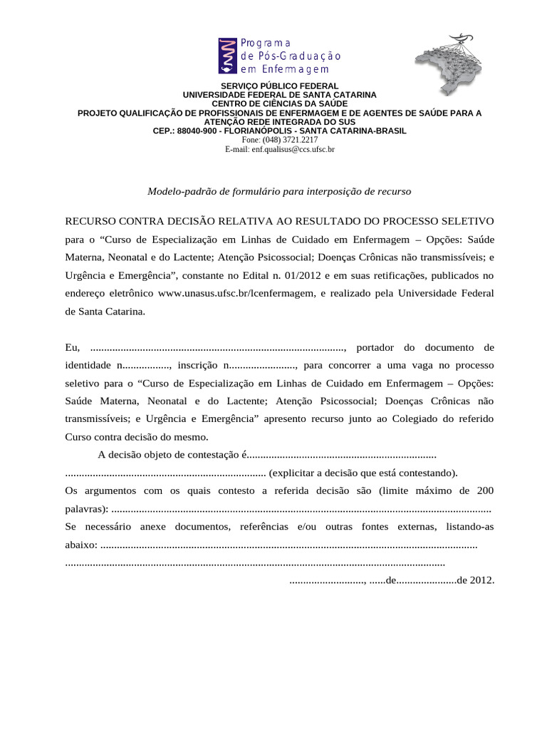 MODELO de RECURSO Processo Seletivo | PDF