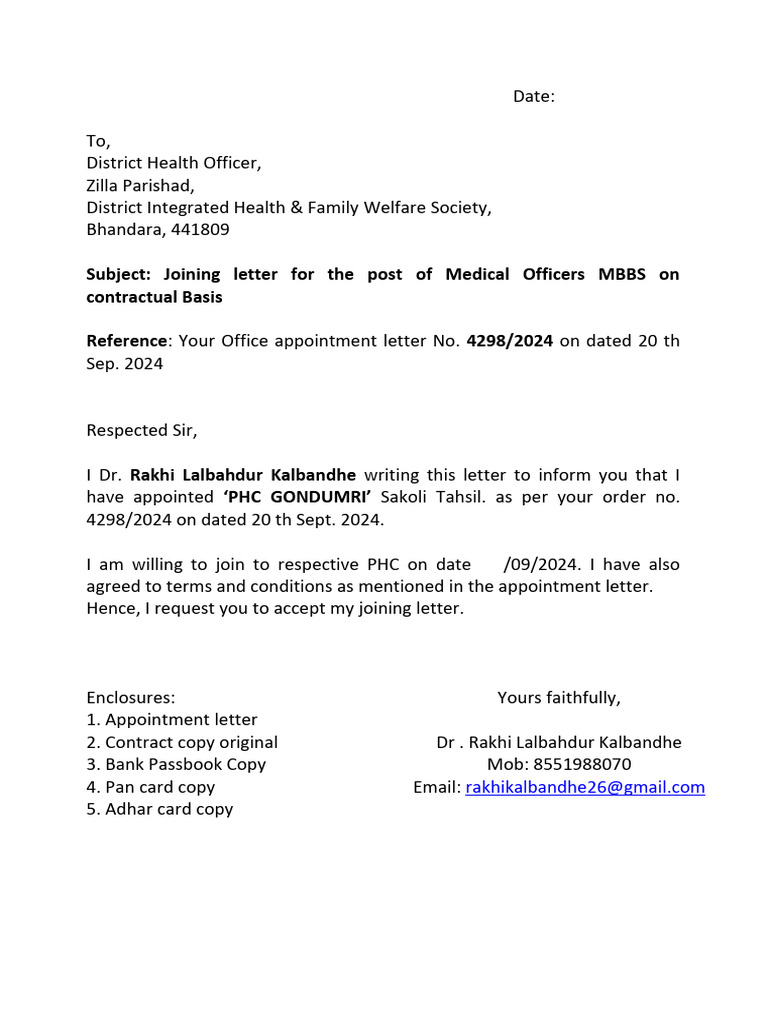 Joining Letter | PDF