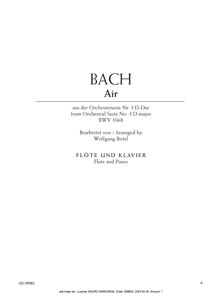Bach - Air - BWV 1068 - Flauto e Klavier | PDF