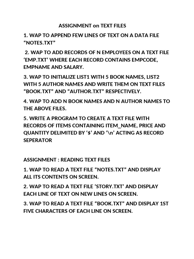 Assignment On Text Files | PDF