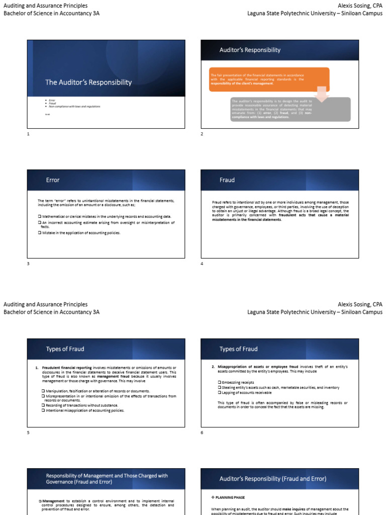Topic 3 The Auditor's Responsibility | PDF | Audit | Finance & Money ...