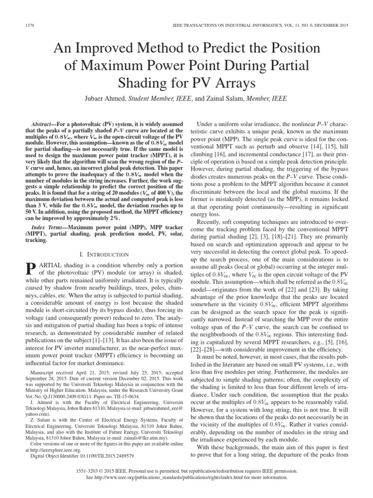 An Improved Method To Predict The Position of Maximum Power Point During Partial Shading For PV ...