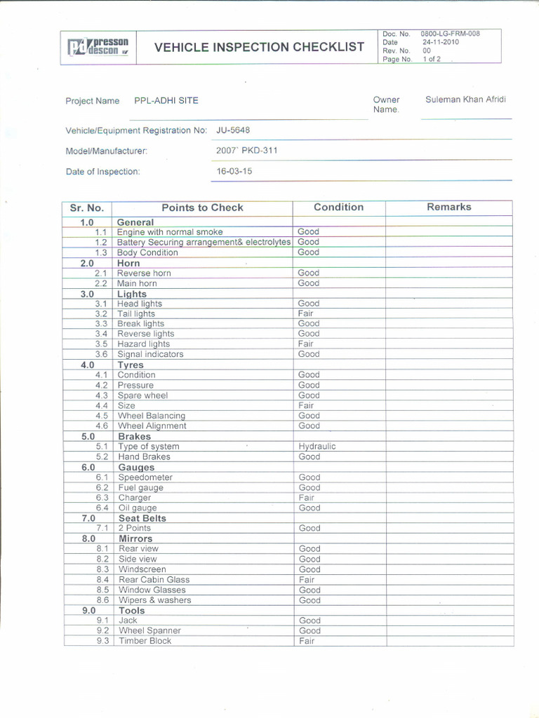 VEHICLES TRAILERS CHECKLIST | PDF