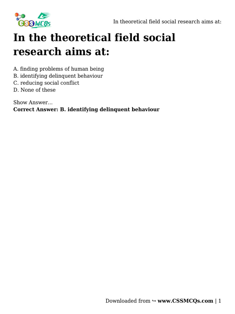 In Theoretical Field Social Research Aims at | PDF