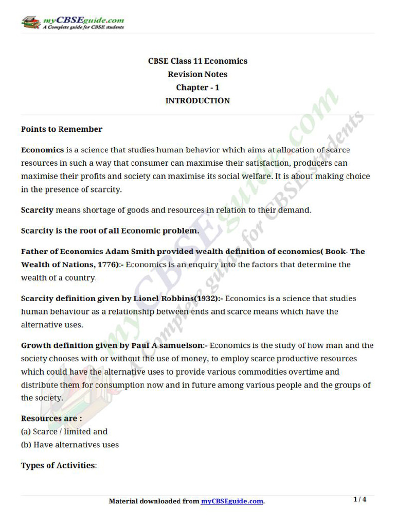 11 Economics Notes Ch1 | PDF